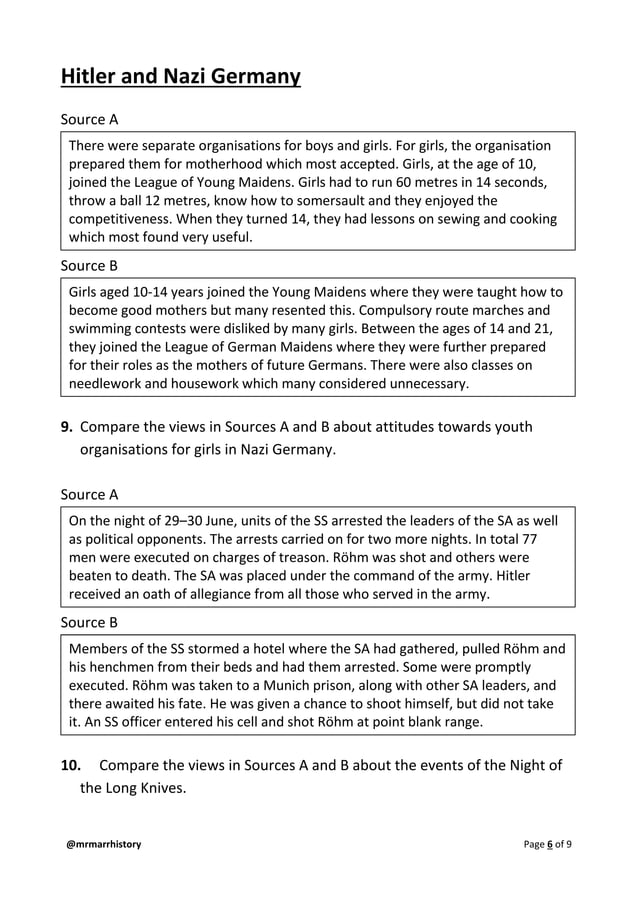 Example National 5 History questions - Comparison | PDF