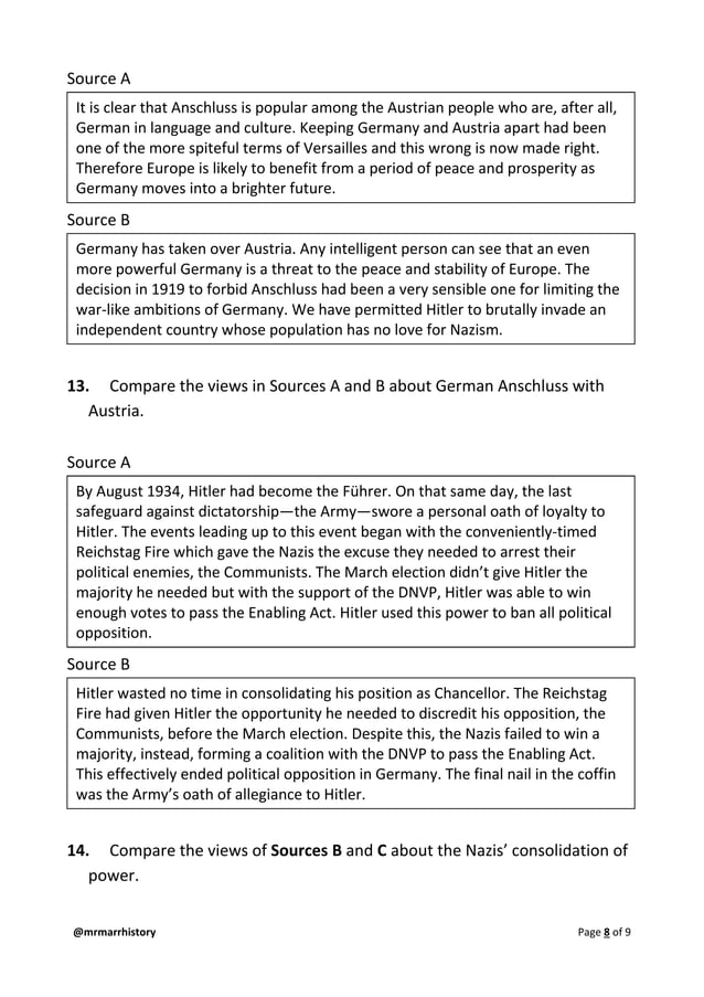 Example National 5 History questions - Comparison | PDF
