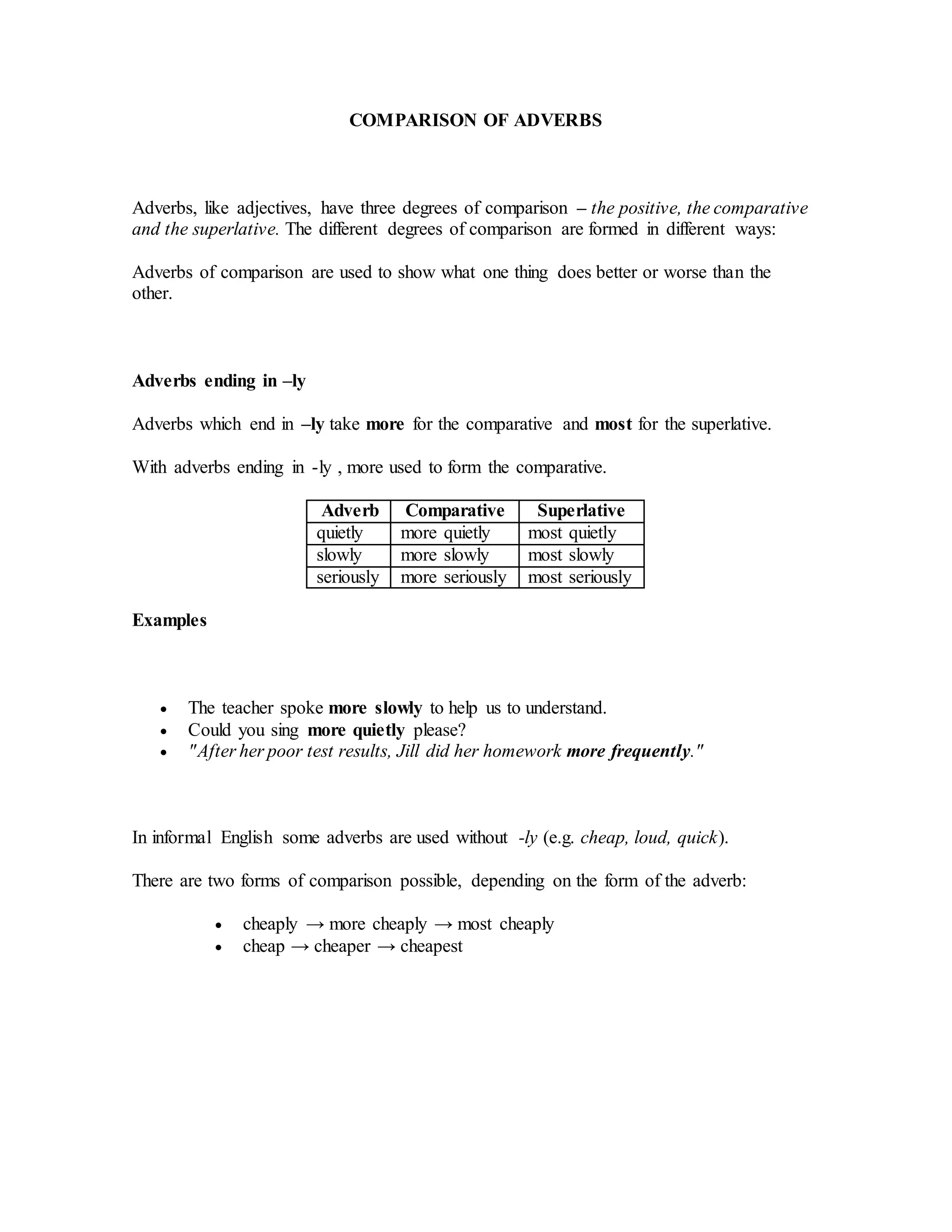 Comparison of-adverbs | PDF