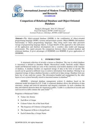 Comparison of Relational Database and Object Oriented Database | PDF