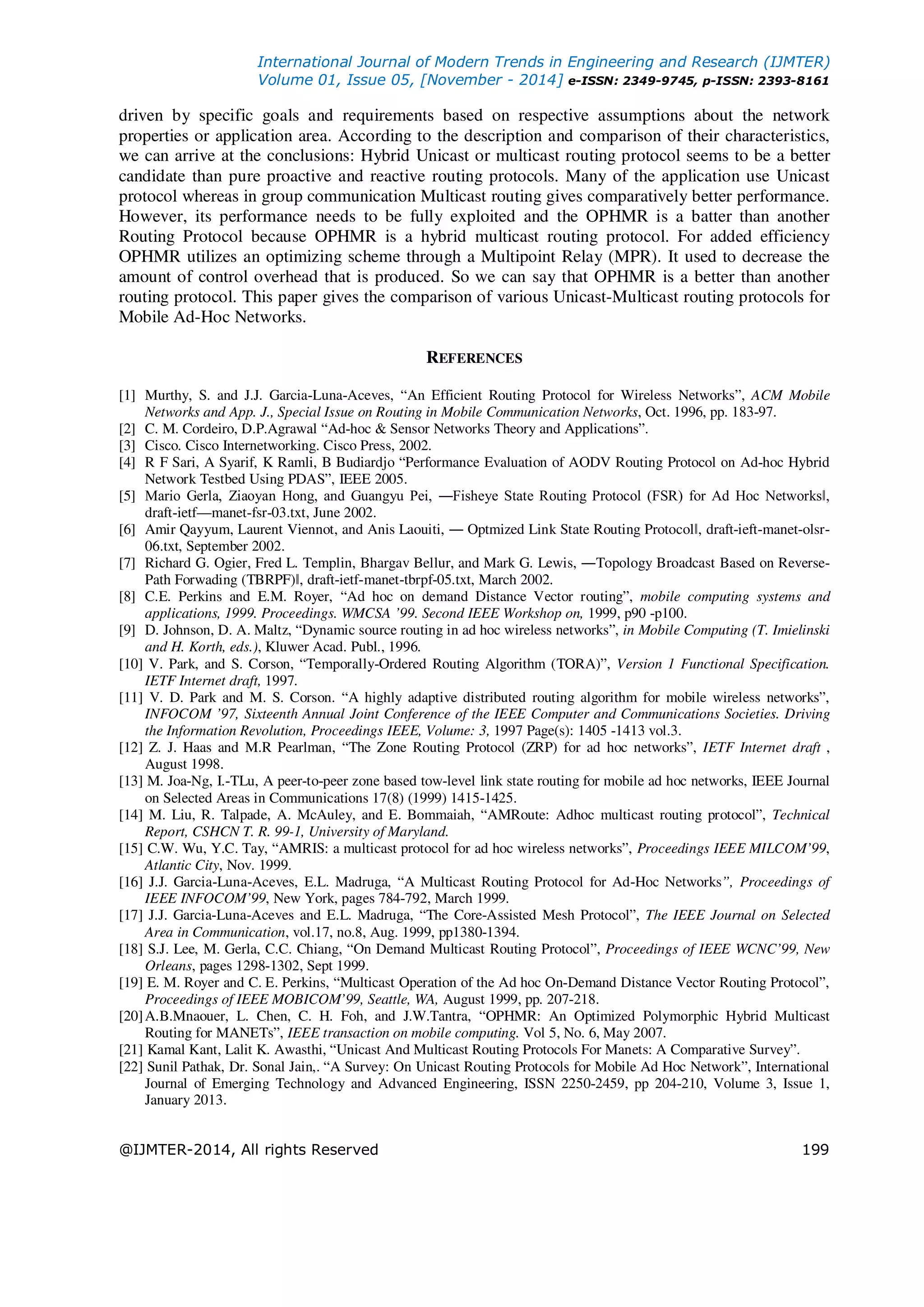 Comparison of Various Unicast-Multicast Routing Protocols for Mobile Ad-Hoc Networks | PDF ...