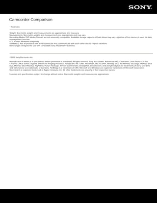 Sony Camcorder Comparison | PDF