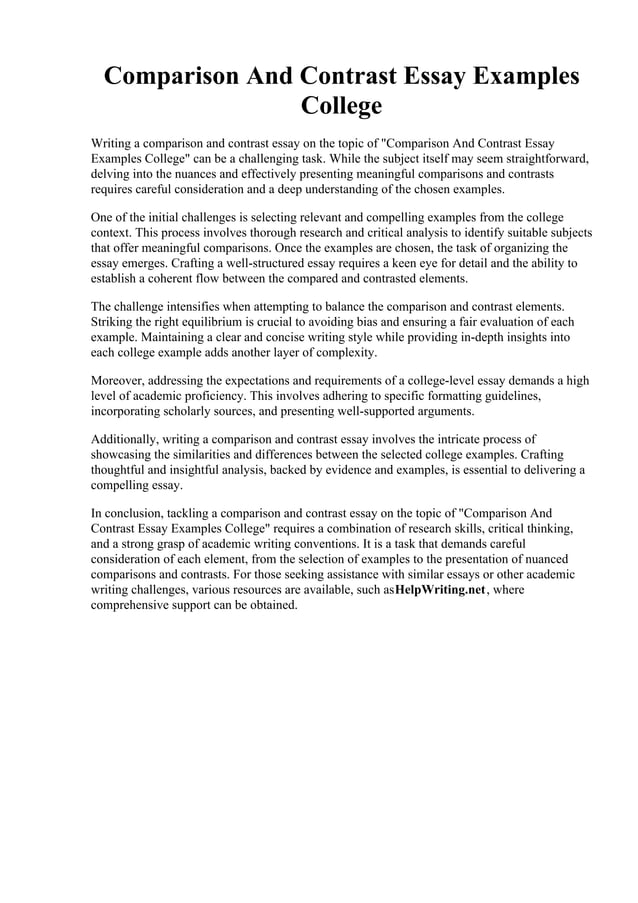 Comparison And Contrast Essay Examples College.pdf