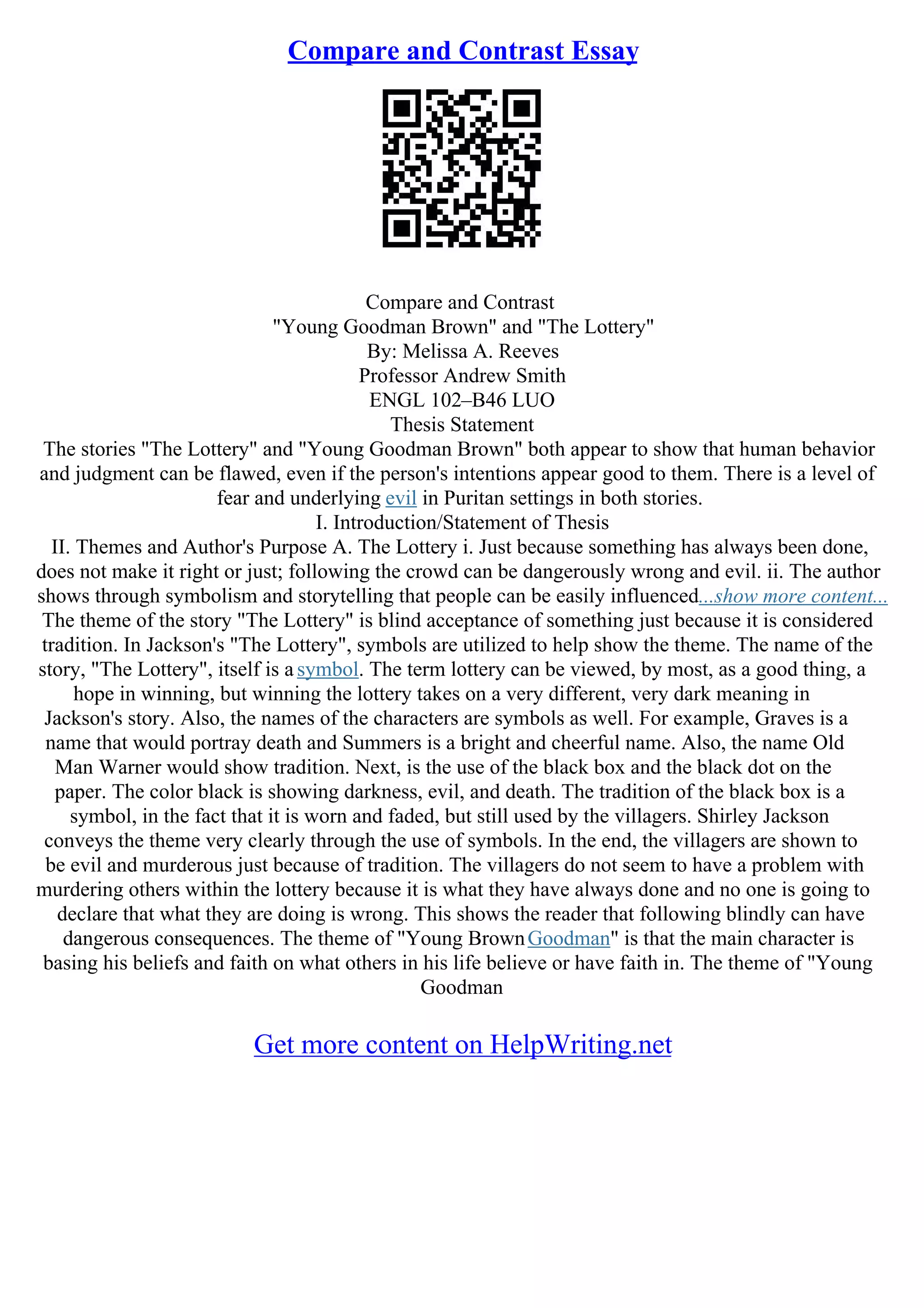 Comparison And Contrast Essay Ideas | PDF