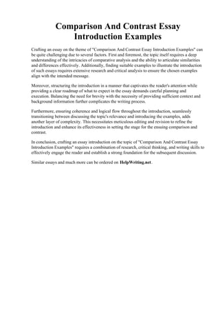 Comparison And Contrast Essay Introduction Examples | PDF