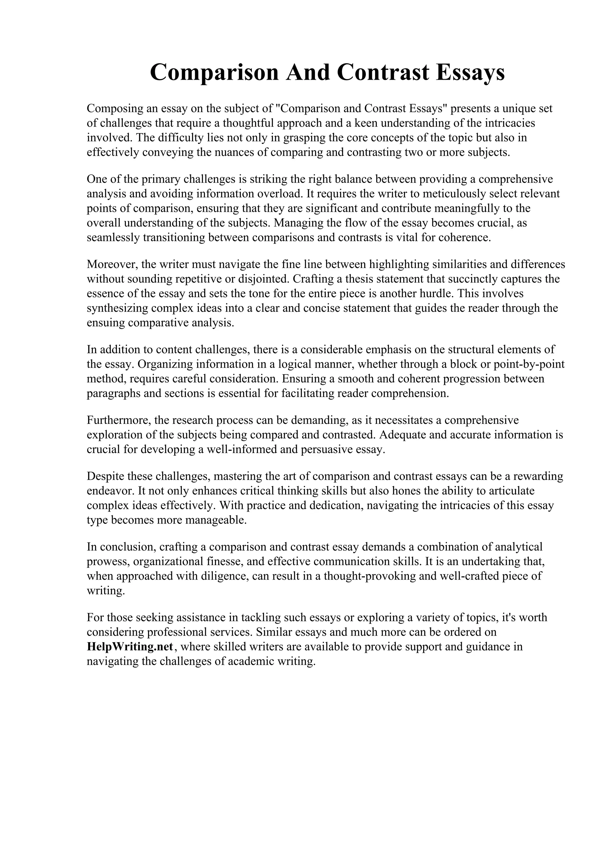 Comparison And Contrast Essays. The Comparison/Contrast Essay | PDF