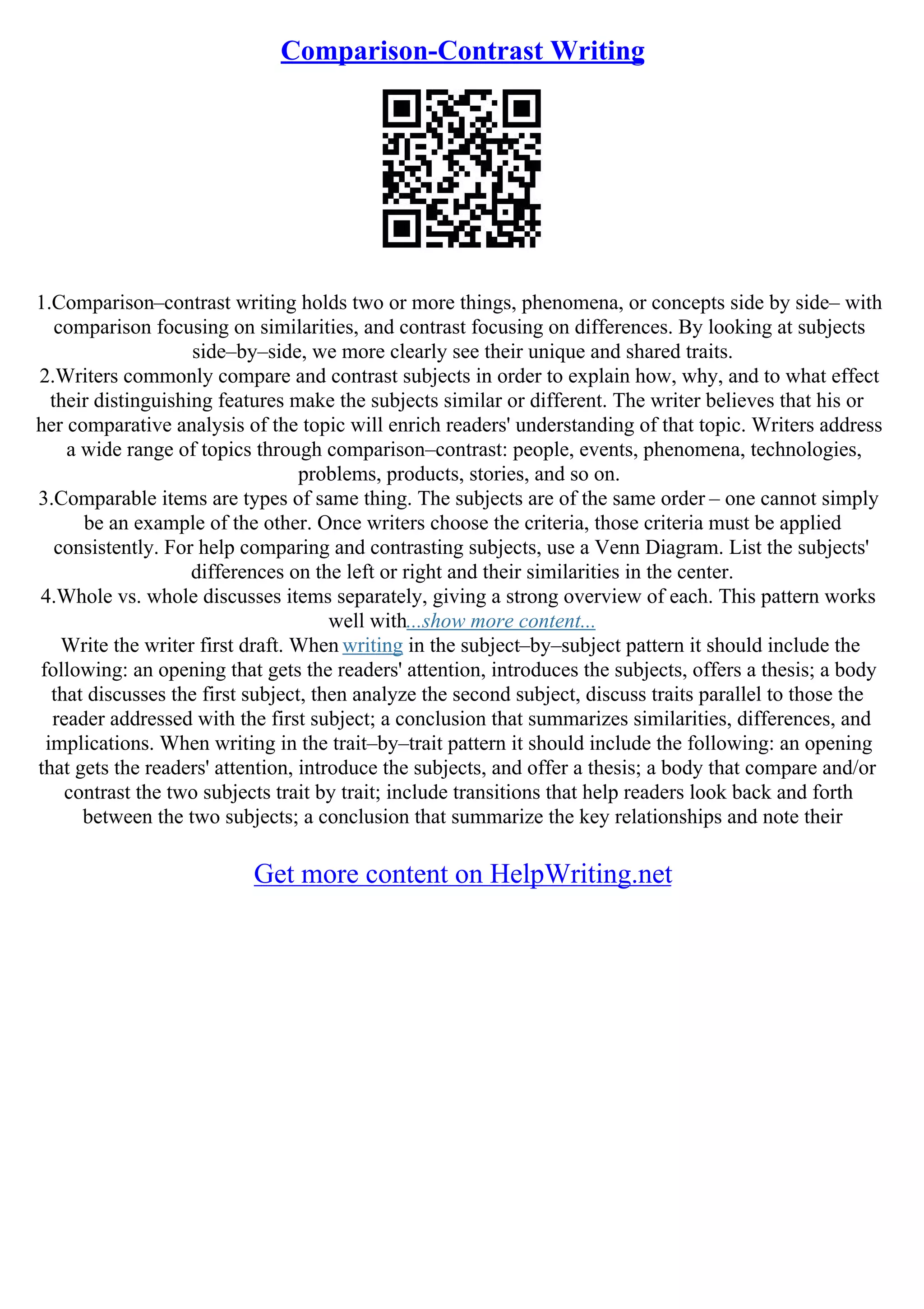 Comparison And Contrast Essay Sample | PDF