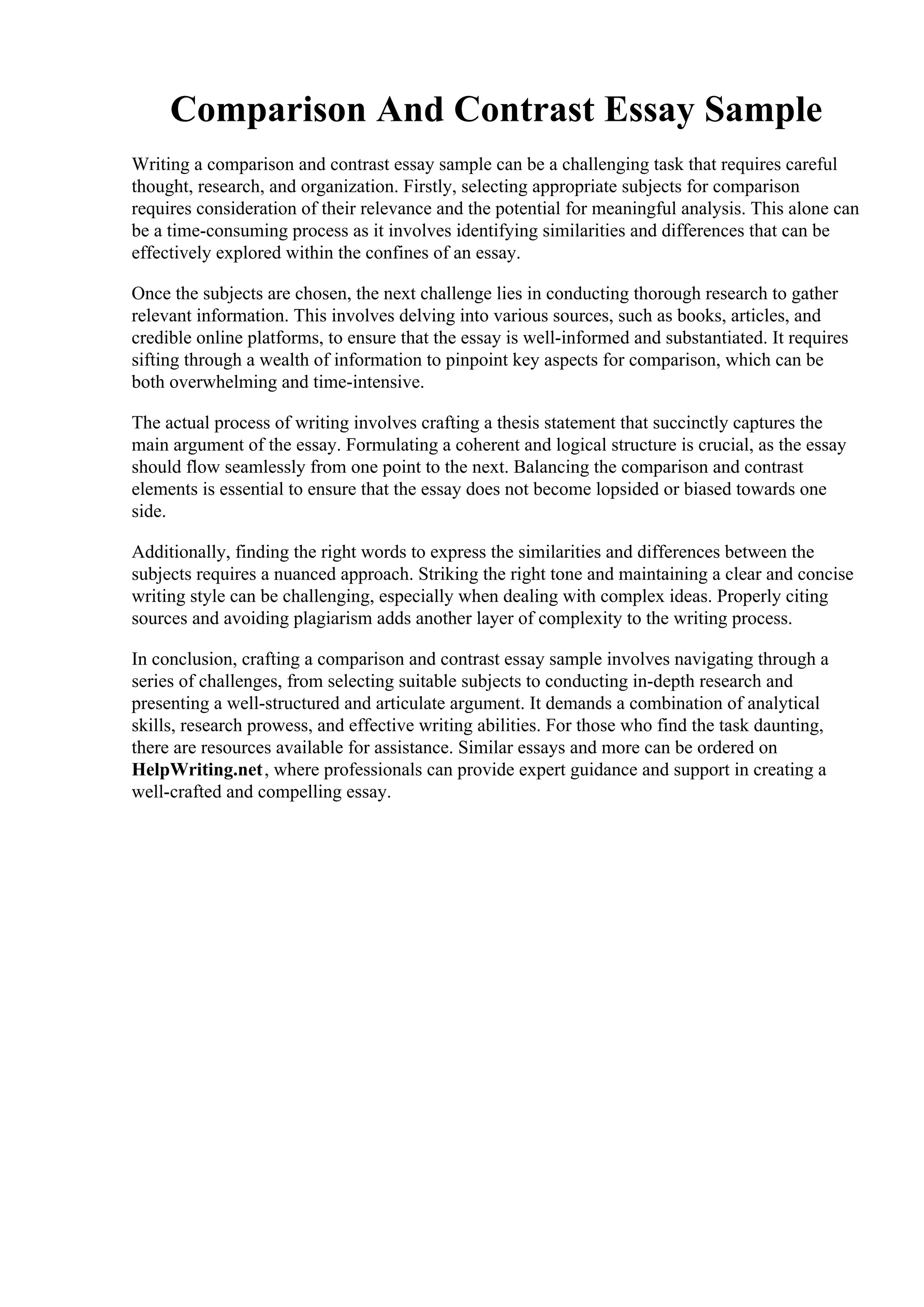 Comparison And Contrast Essay Sample. Sample compare contrast essay ...