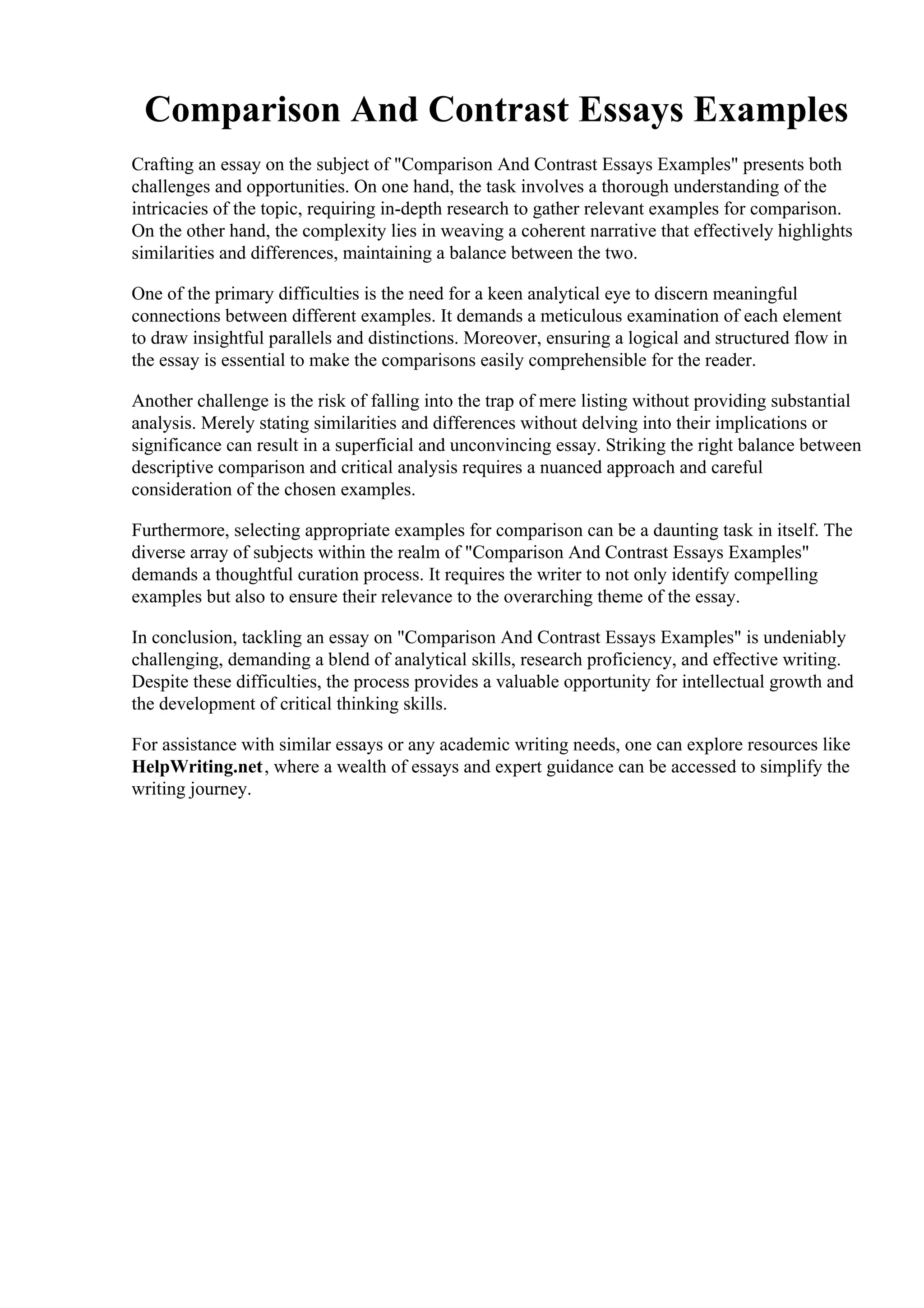 Comparison And Contrast Essays Examples | PDF