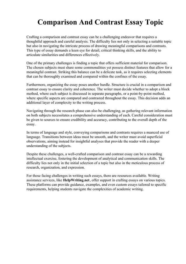 Comparison And Contrast Essay Topic | PDF