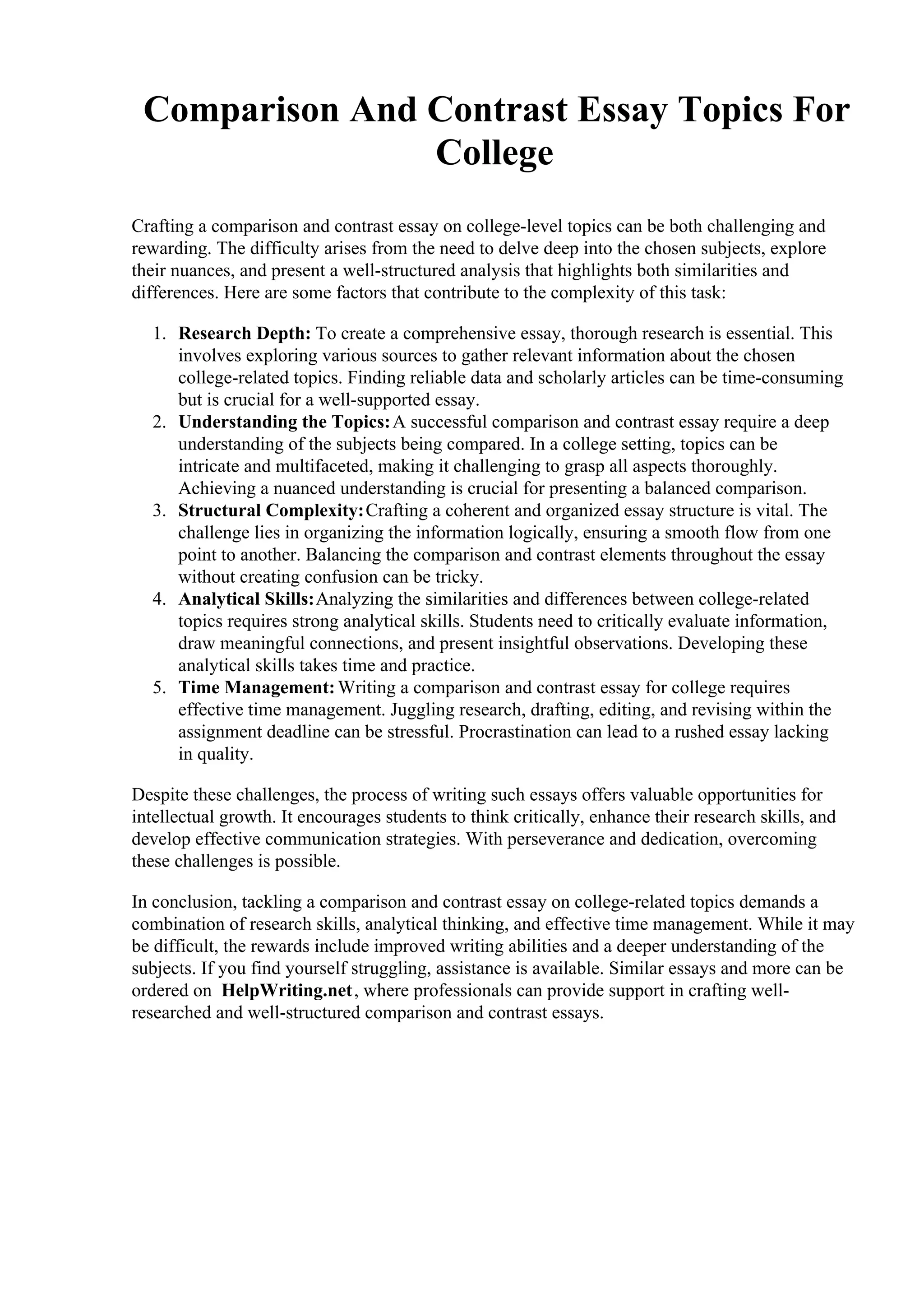 Comparison And Contrast Essay Topics For College.pdf