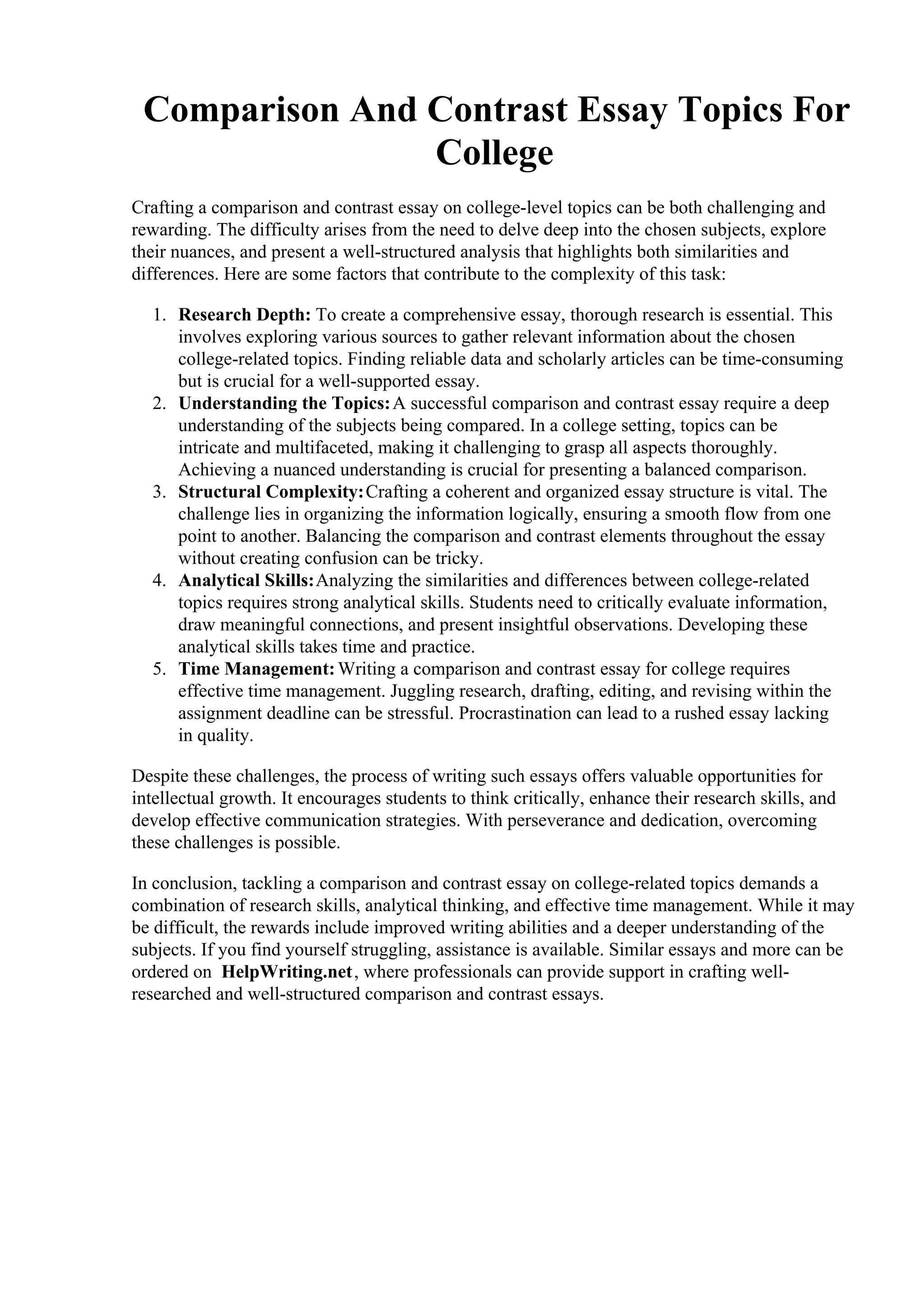 Comparison And Contrast Essay Topics For College.pdf