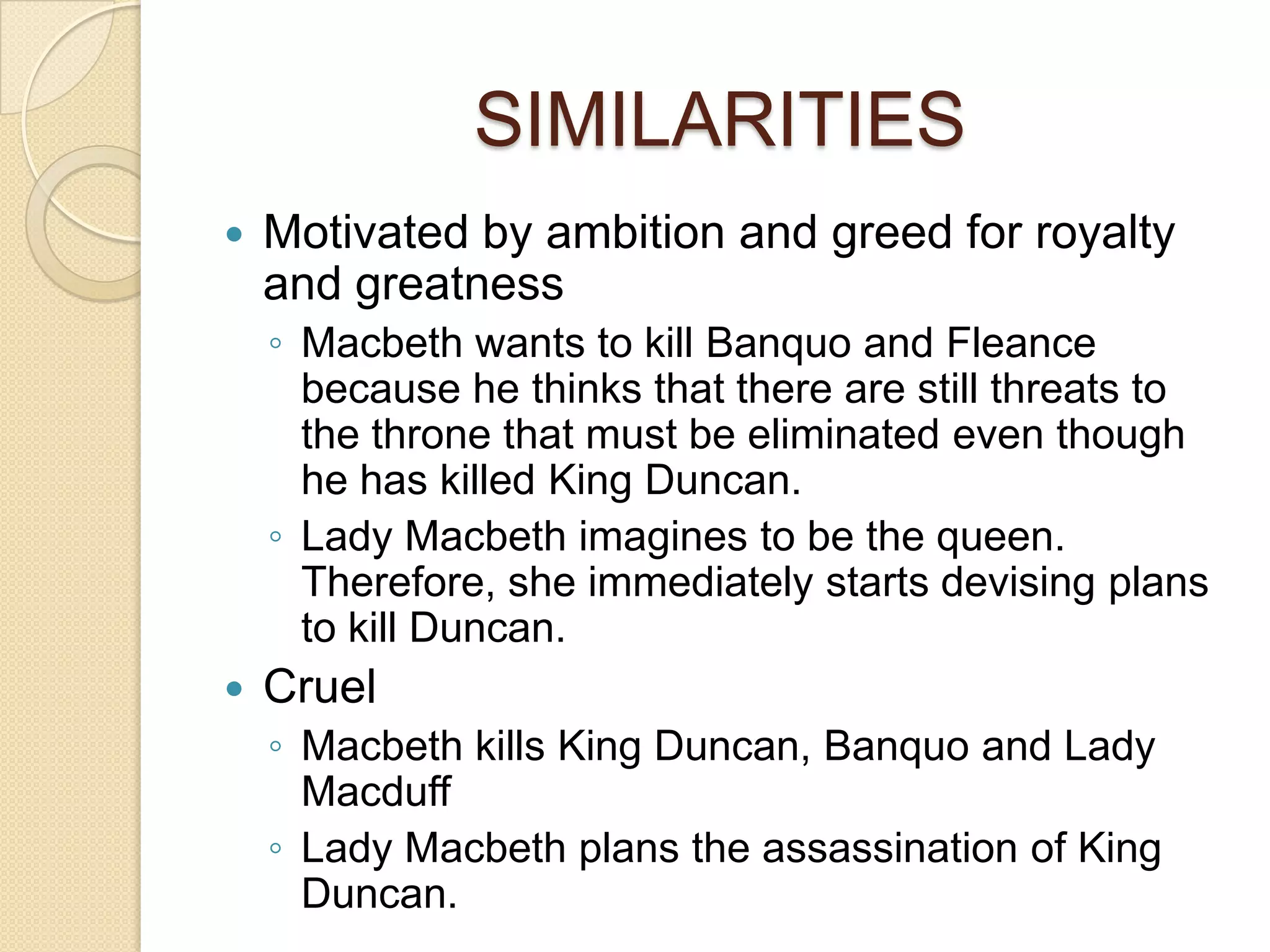 Comparison and contrast of macbeth and lady macbeth | PPTX