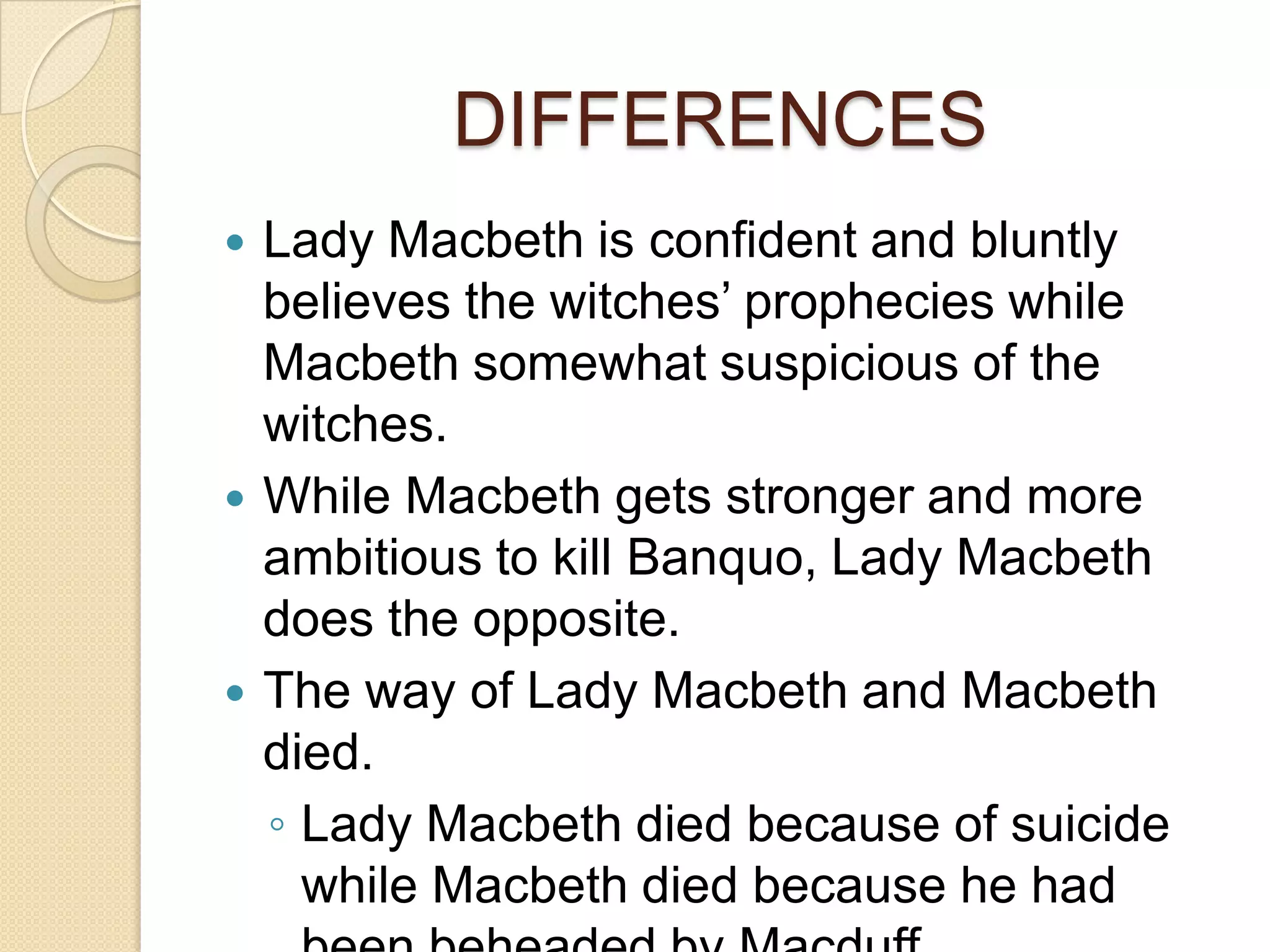 Comparison and contrast of macbeth and lady macbeth | PPTX