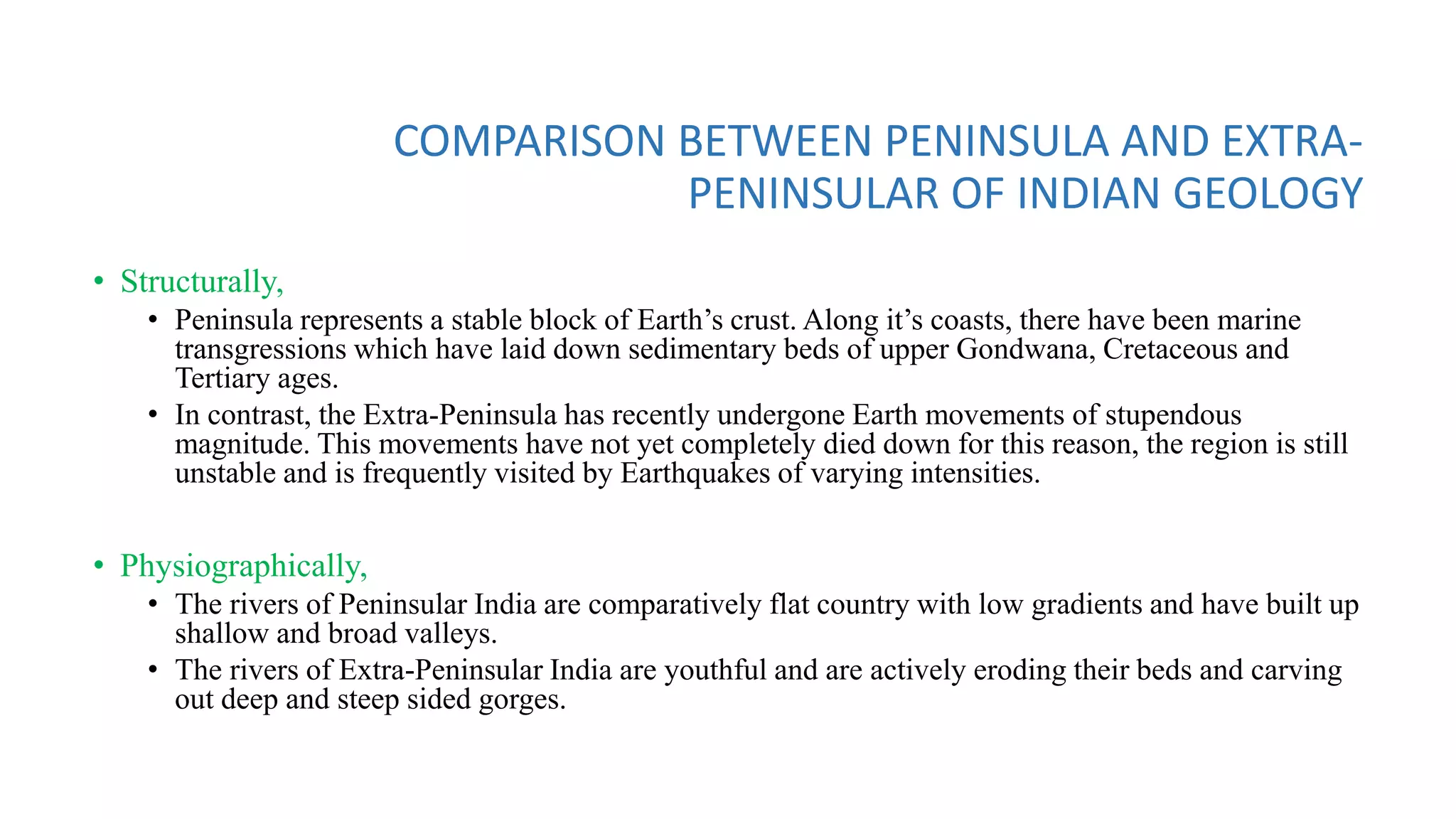 Comparison between Peninsula and Extra-Peninsula of India. | PPTX