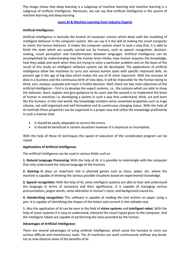 Comparison Between Artificial Intelligence, Machine Learning, and Deep Learning | PDF