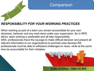 Comparison between code of ethics of drug regulatory authority and ...