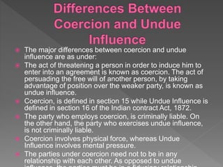Comparison between coiercion and undue influence | PPTX