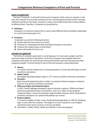 Comparison between computers of past and present | DOCX