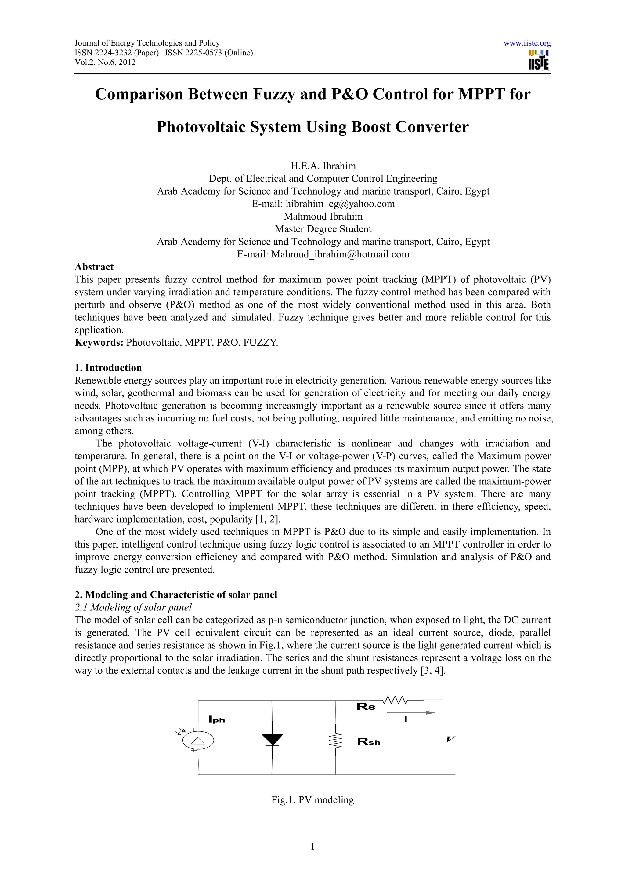 Comparison between fuzzy and p&o control for mppt for photovoltaic ...
