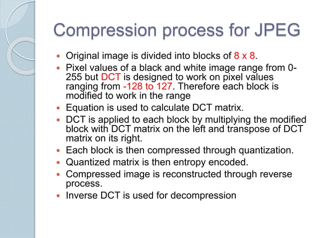 Comparison between JPEG(DCT) and JPEG 2000(DWT) compression standards | PPTX
