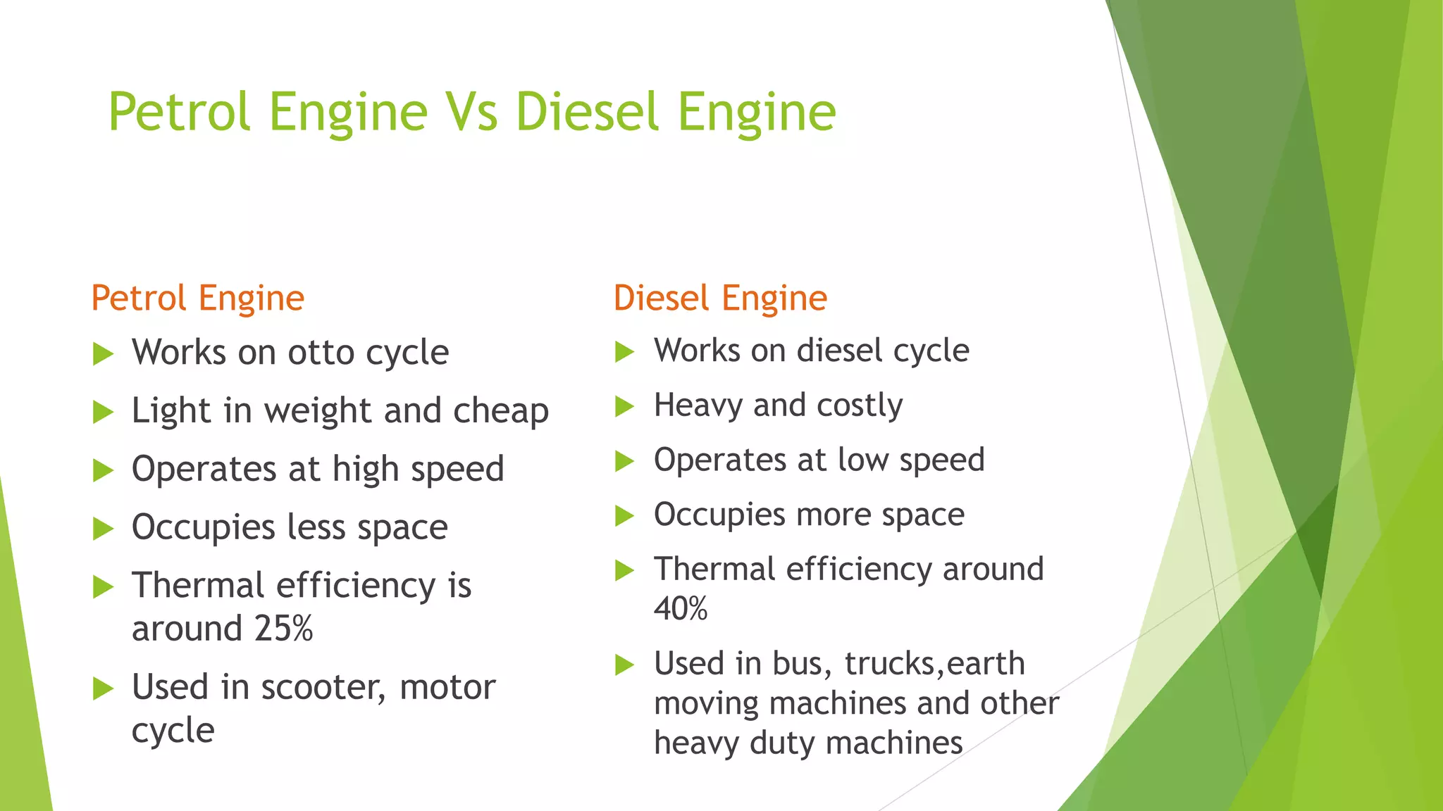 Comparison between petrol and diesel engine | PDF