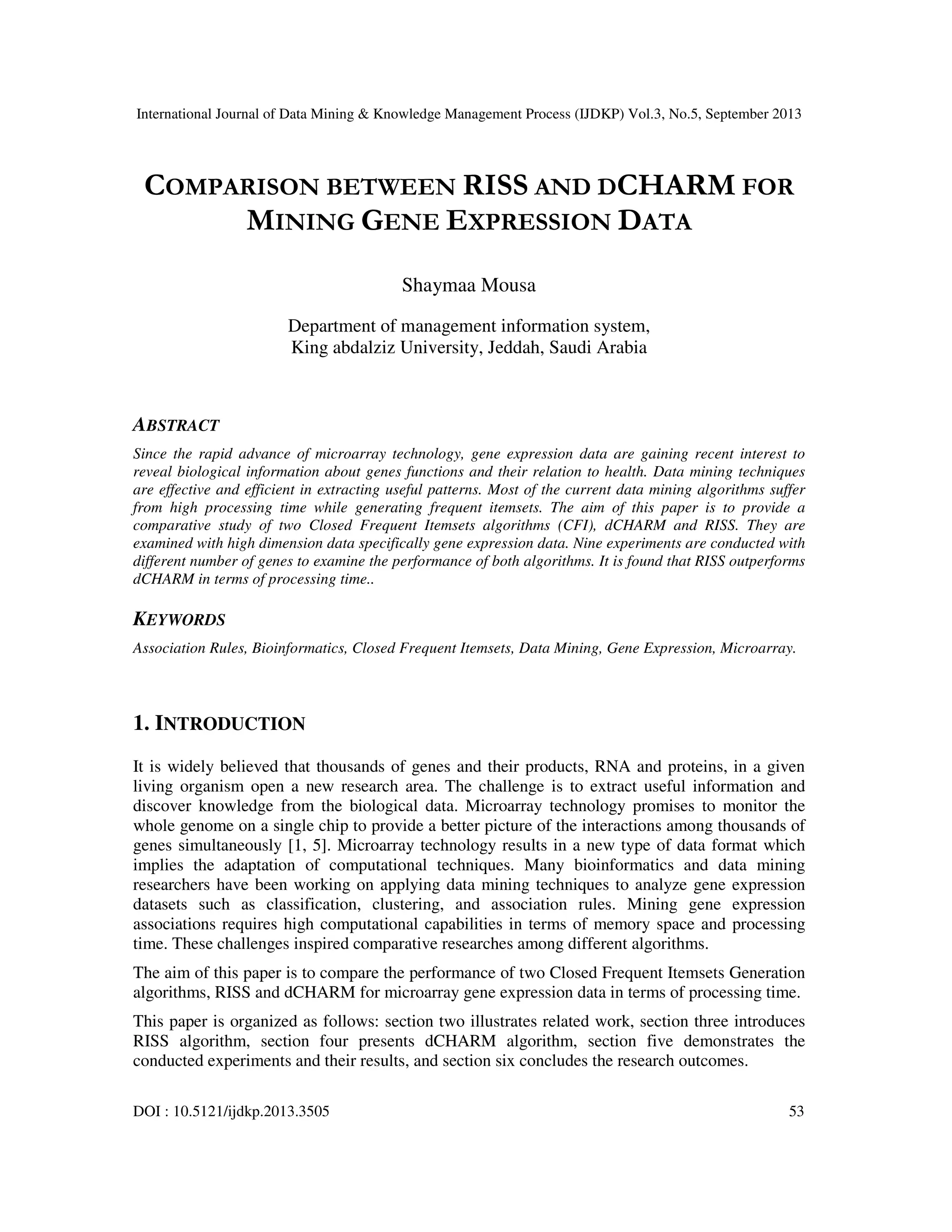 Comparison between riss and dcharm for mining gene expression data | PDF