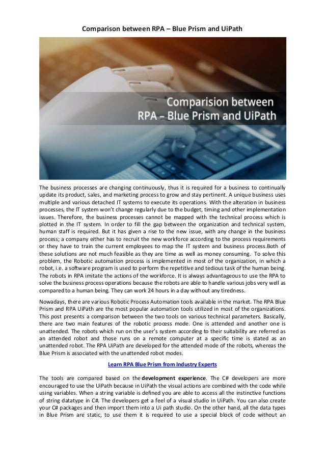 Comparison between RPA - Blue Prism and UIPath Comparison between RPA - Blue Prism and UIPath