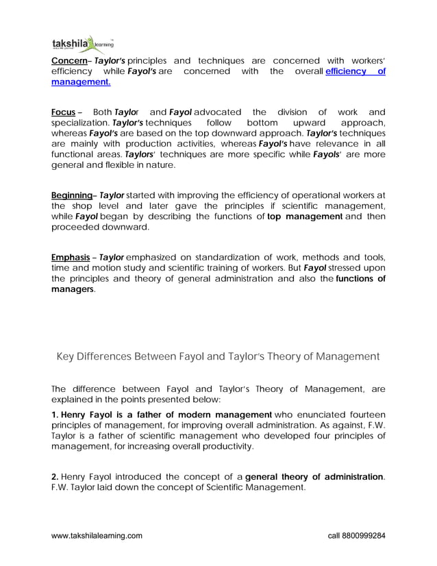 Comparison between Taylor and Fayol Approach for Principles of ...