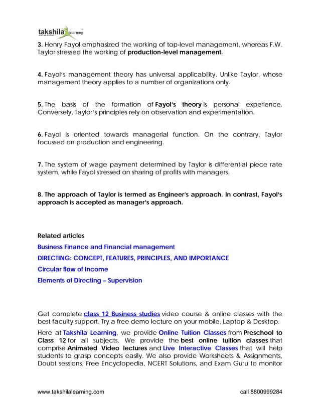 Comparison between Taylor and Fayol Approach for Principles of ...