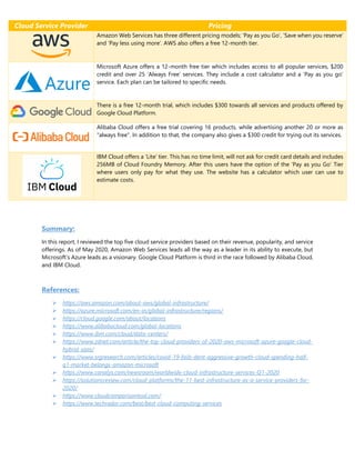 Comparison Between Top Five Cloud Service Provider In 2020 | PDF | Free Download
