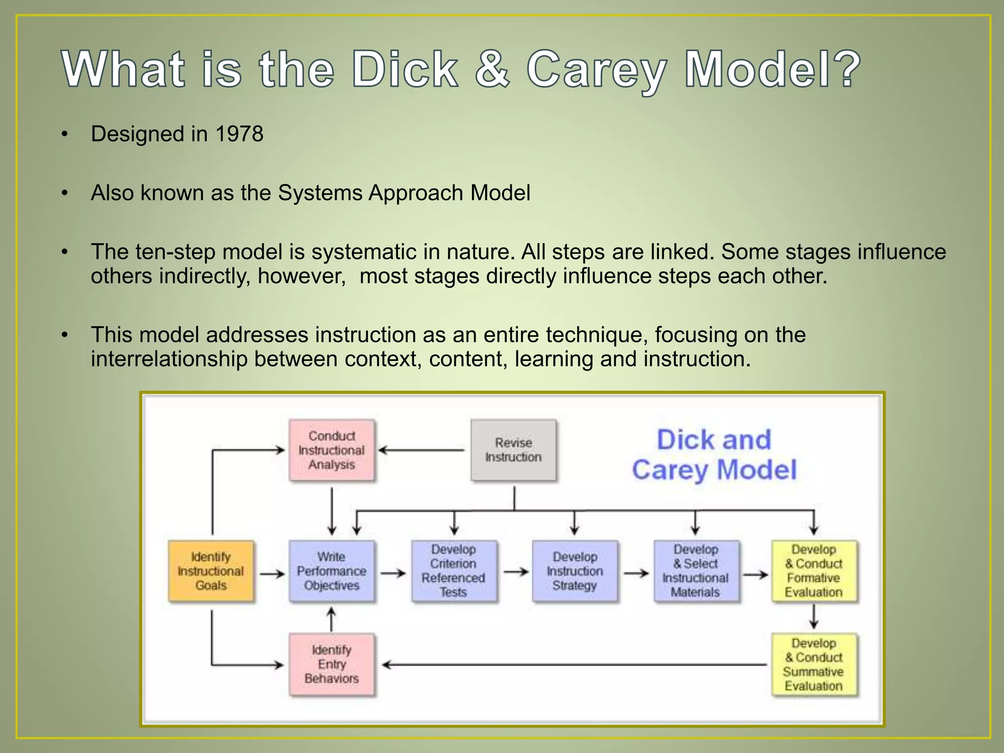 Comparison and Contrast of ADDIE and Dick and Carey Models | PPTX