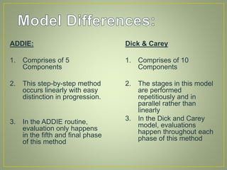 Comparison and Contrast of ADDIE and Dick and Carey Models | PPTX