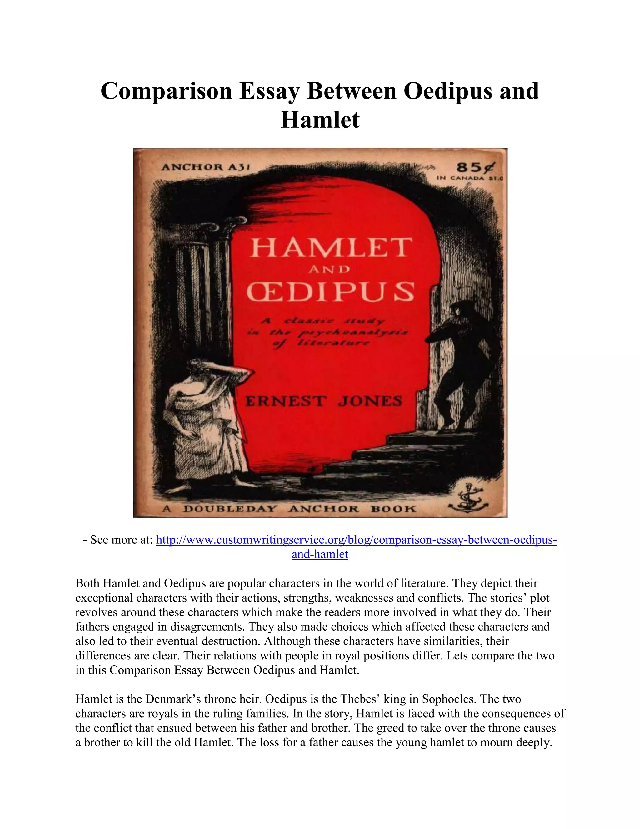 Comparison essay between oedipus and hamlet | PDF