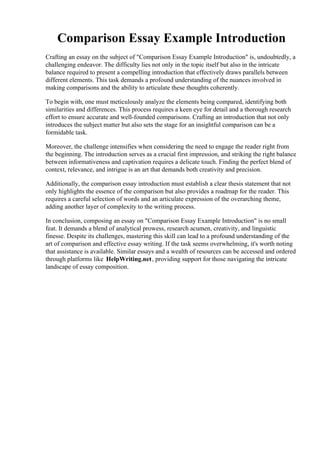 Comparison Essay Example Introduction. Writing A Comparative Essay : Sample Comparative Essay ...