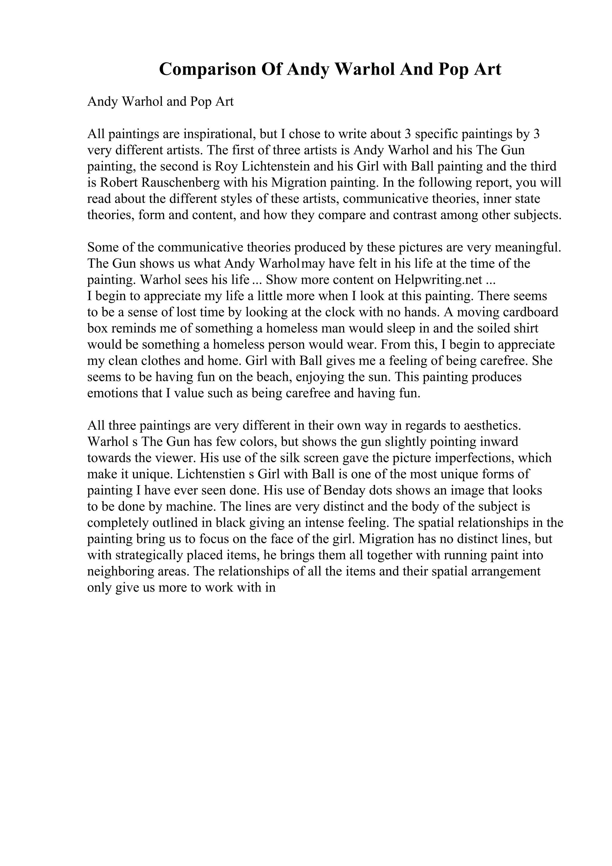 Comparison Essay Outline Example | PDF