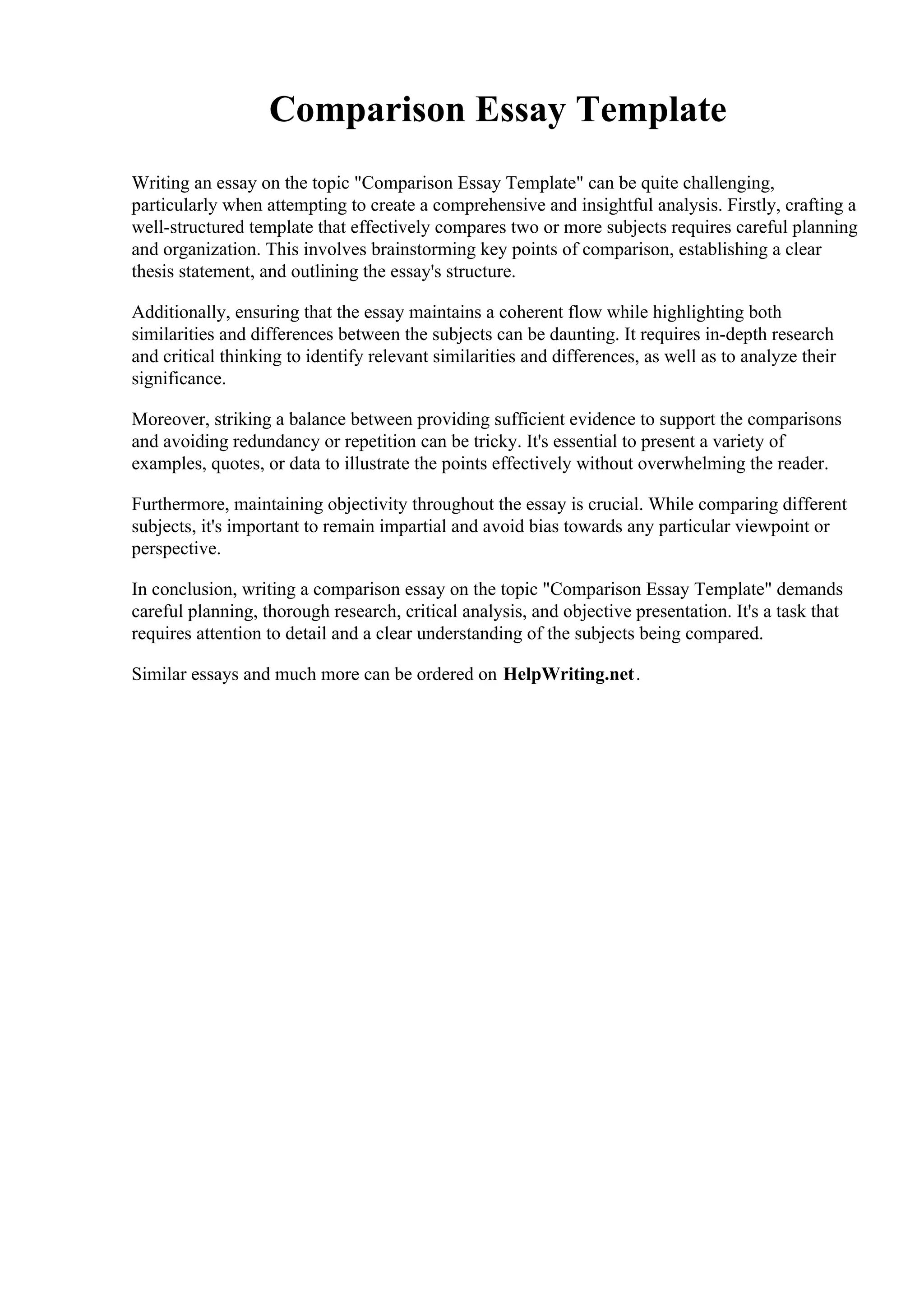 Comparison Essay Template. South Arkansas Community College | PDF