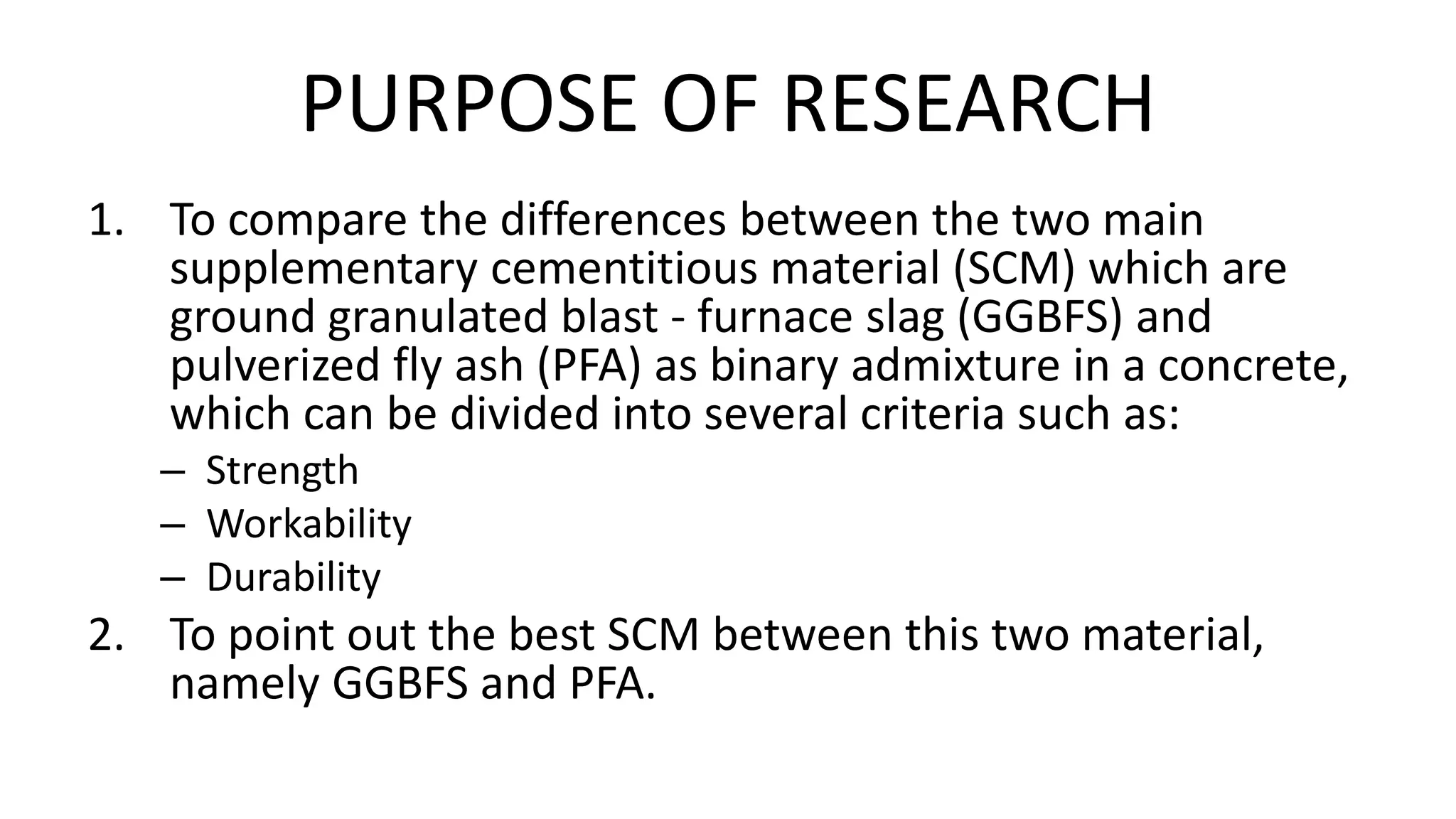 Comparison Between GGBFS and PFA in Concrete Mixture | PPTX