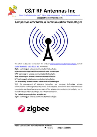 Comparison of 5 Wireless Communication Technologies | PDF