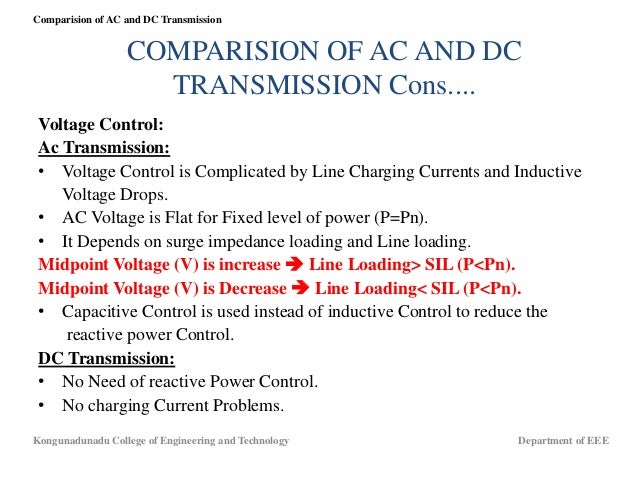 Comparison of ac and dc transmission