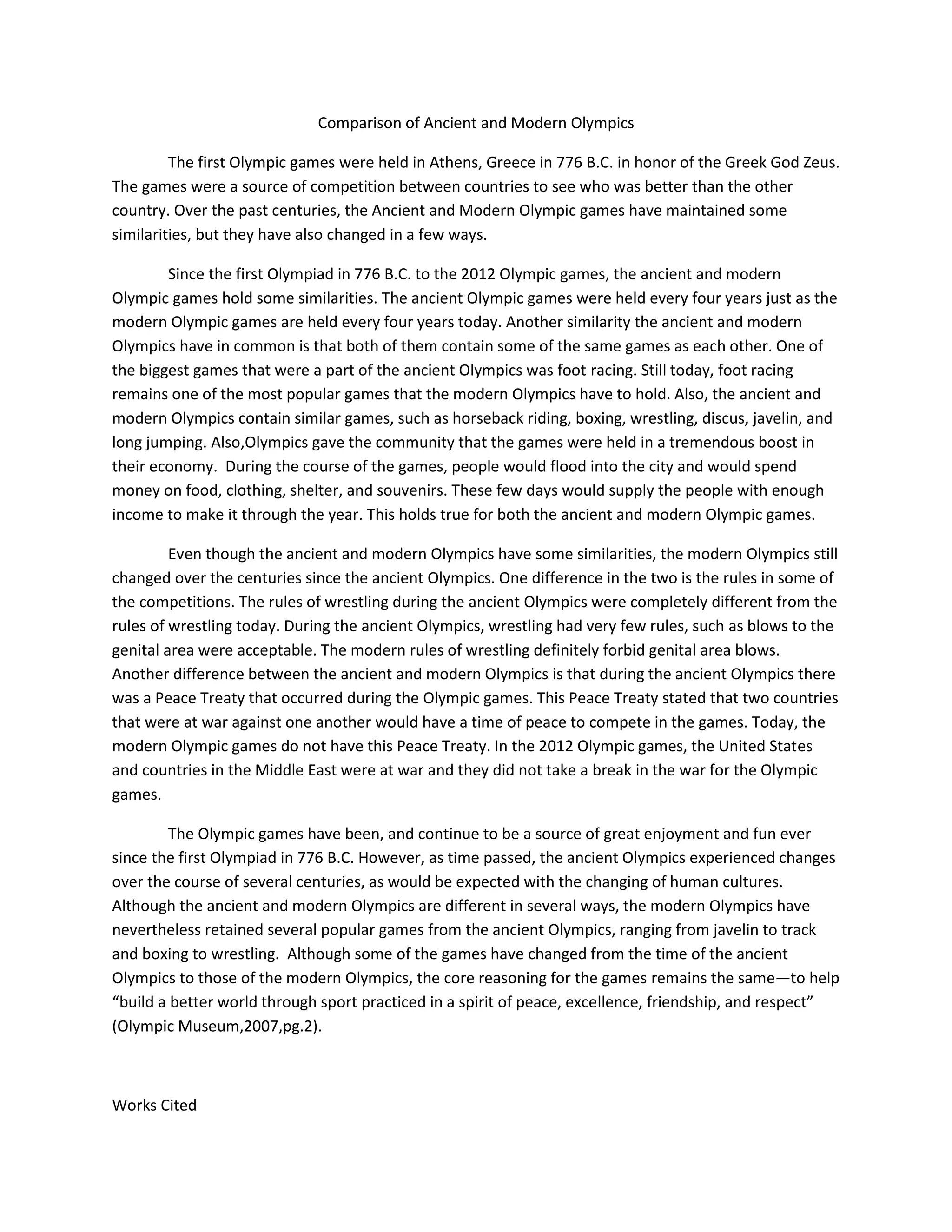 Comparison of ancient and modern olympics | DOCX | Olympic Sports | Sports