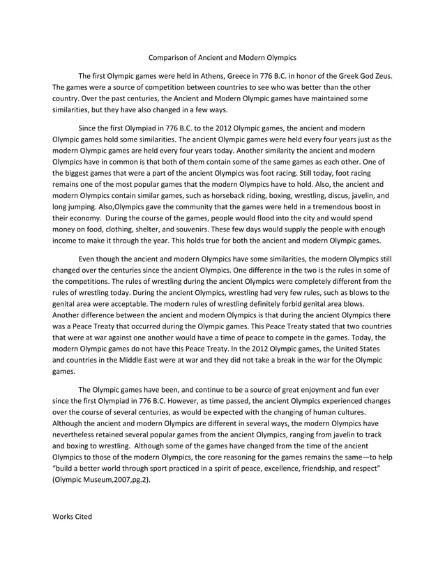 Comparison of ancient and modern olympics | DOCX | Olympic Sports | Sports