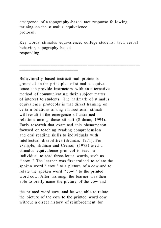 COMPARISON OF A STIMULUS EQUIVALENCE PROTOCOL ANDTRADITIONAL | DOCX
