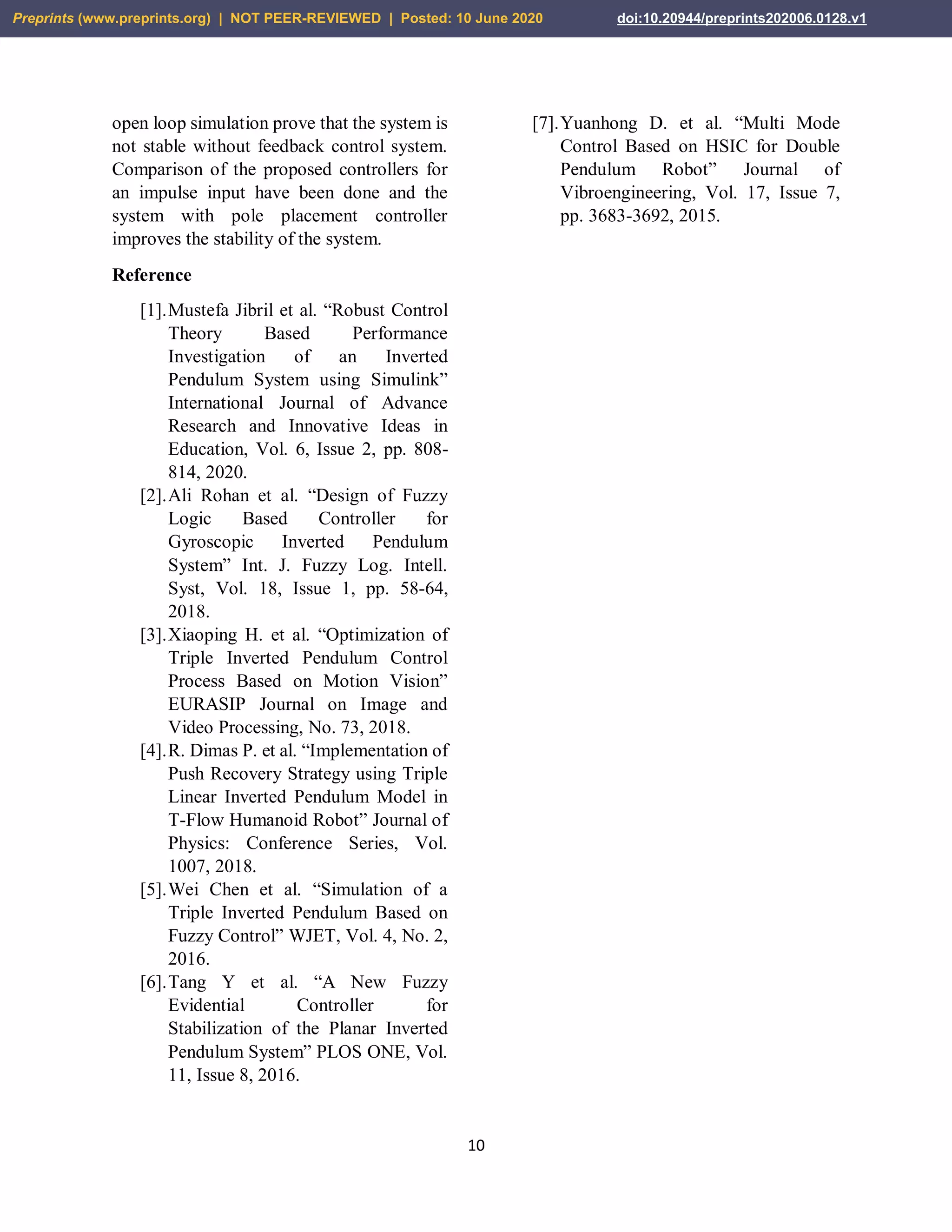 Comparison of a triple inverted pendulum stabilization using optimal control technique | PDF