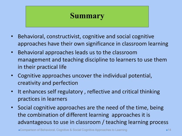 Comparison of behavioral, cognitive & social cognitive approaches to ...
