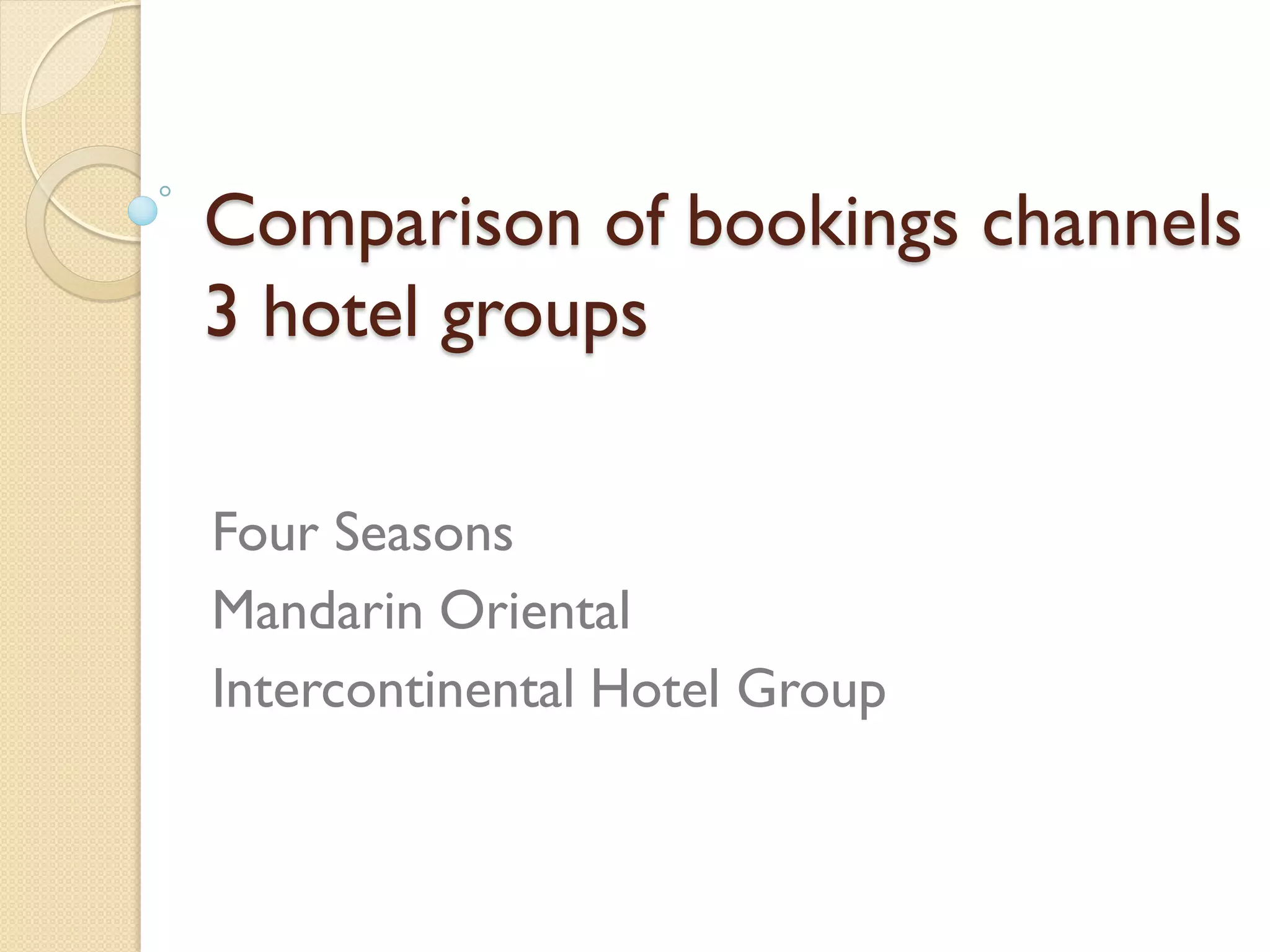 Comparison of bookings channels 3 hotel groups | PDF
