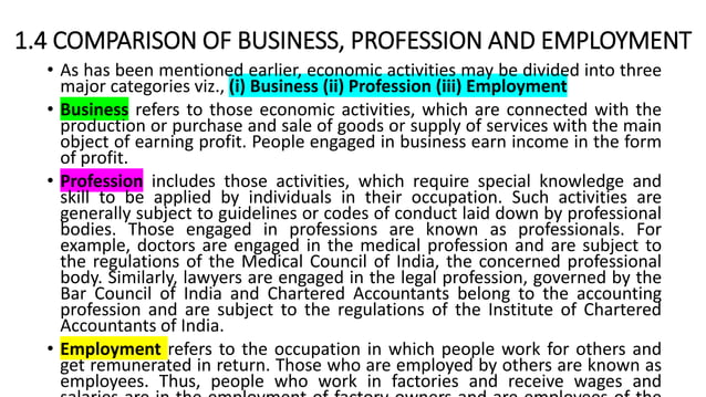 Comparison of business, profession, employment PGP VIVA VVIT | PPT