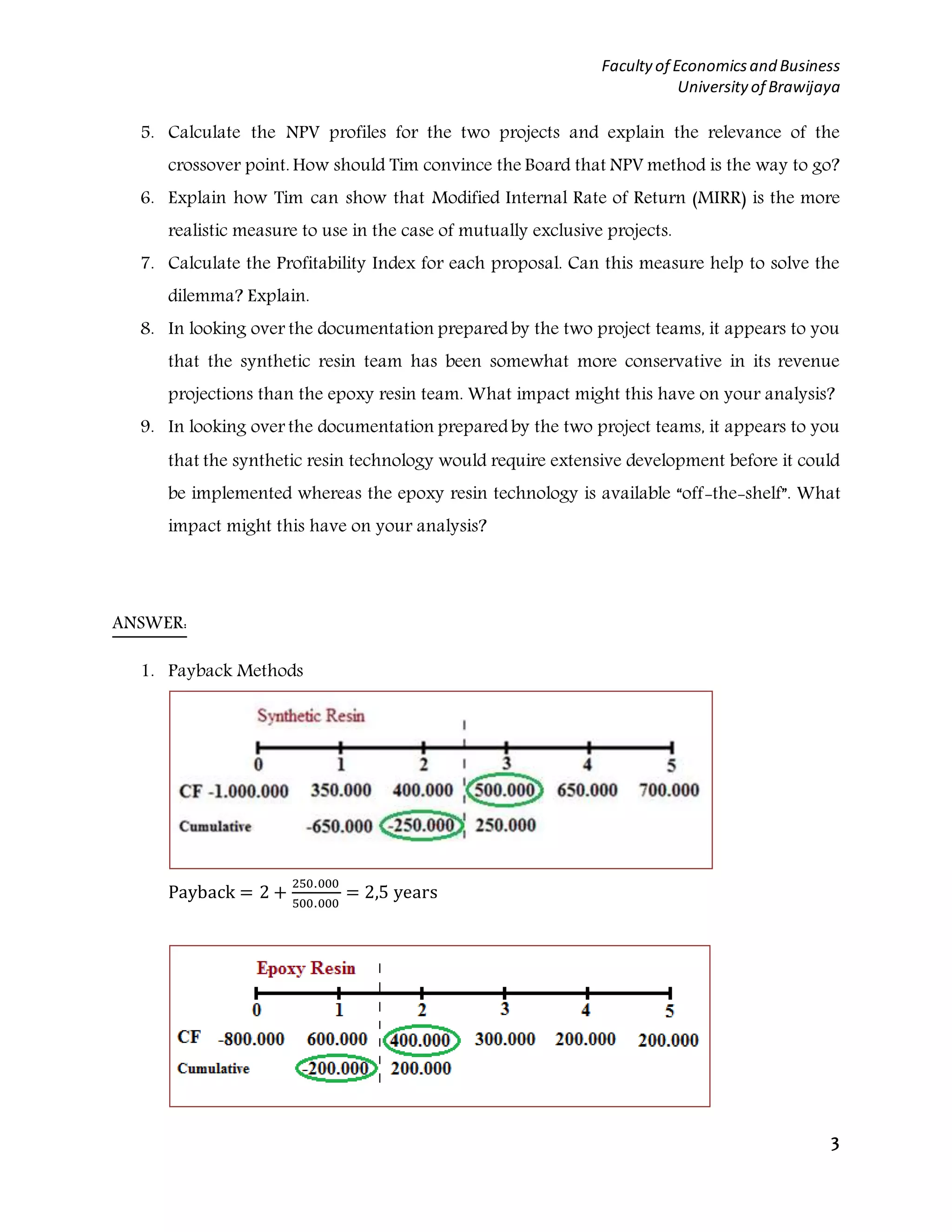 Comparison of capital budgeting techniques | DOCX