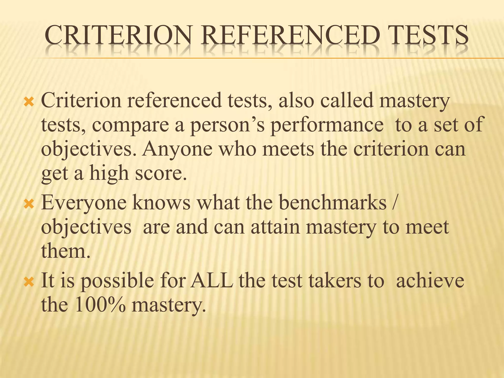 Comparison of criterion referenced and norm referenced assessment | PPTX