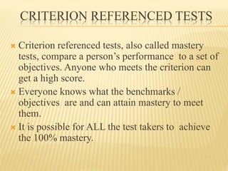 Comparison of criterion referenced and norm referenced assessment | PPTX